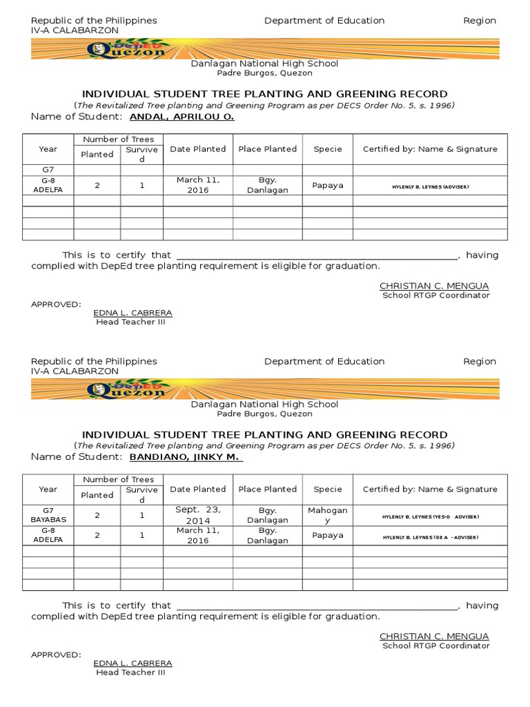 Tree Planting Form | Domestic Policy | Regulation