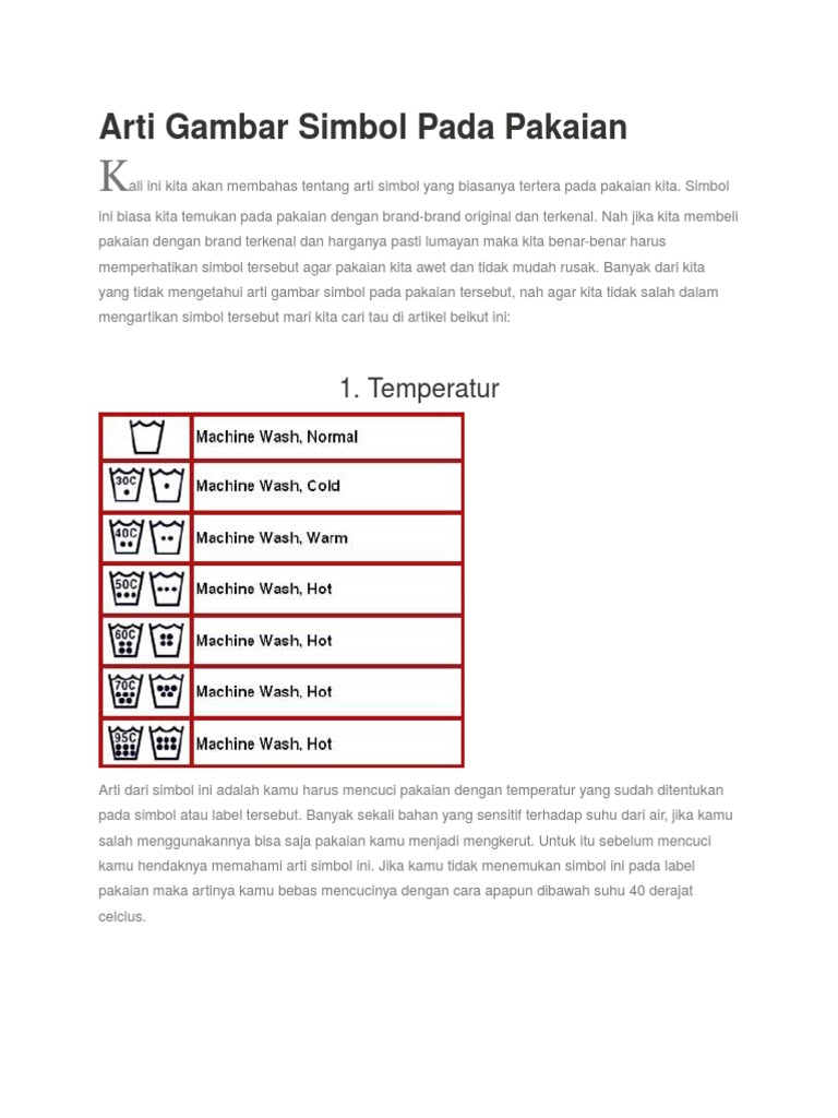 Arti Gambar Simbol Pada Pakaian | PDF