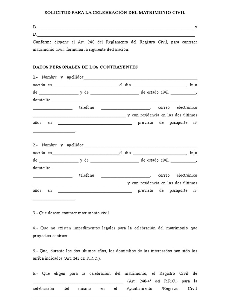 Solicitud Matrimonio Civil Honduras | PDF