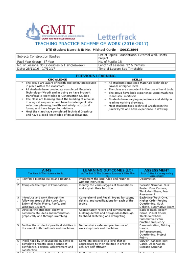 5th Year Construction Studies Scheme | PDF | Educational Assessment ...