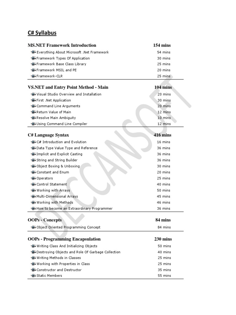 C# Syllabus: 154 Mins | Download Free PDF | Method (Computer ...