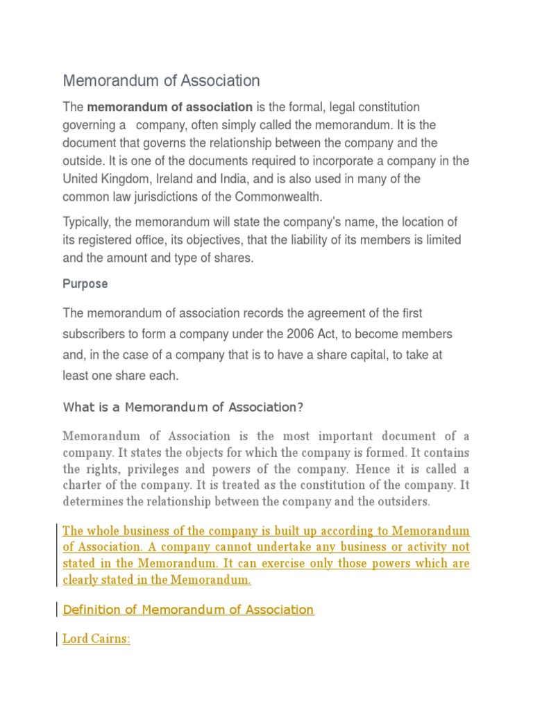 Memorandum of Association | PDF