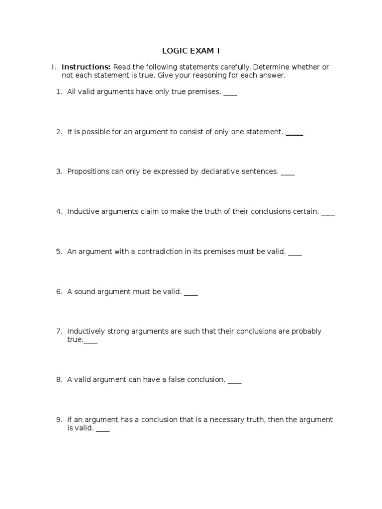 Logic Exam | PDF | Validity | Argument