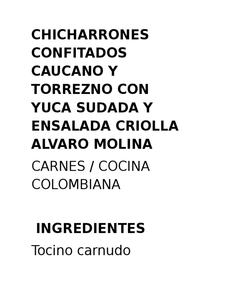 Yuca Sudada con Chicharrones y Ensalada | PDF