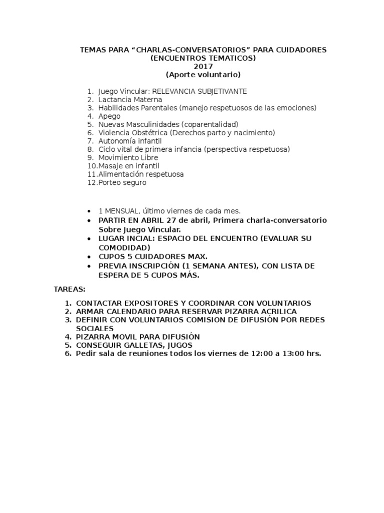 TEMAS PARA Charlas Talleres | PDF