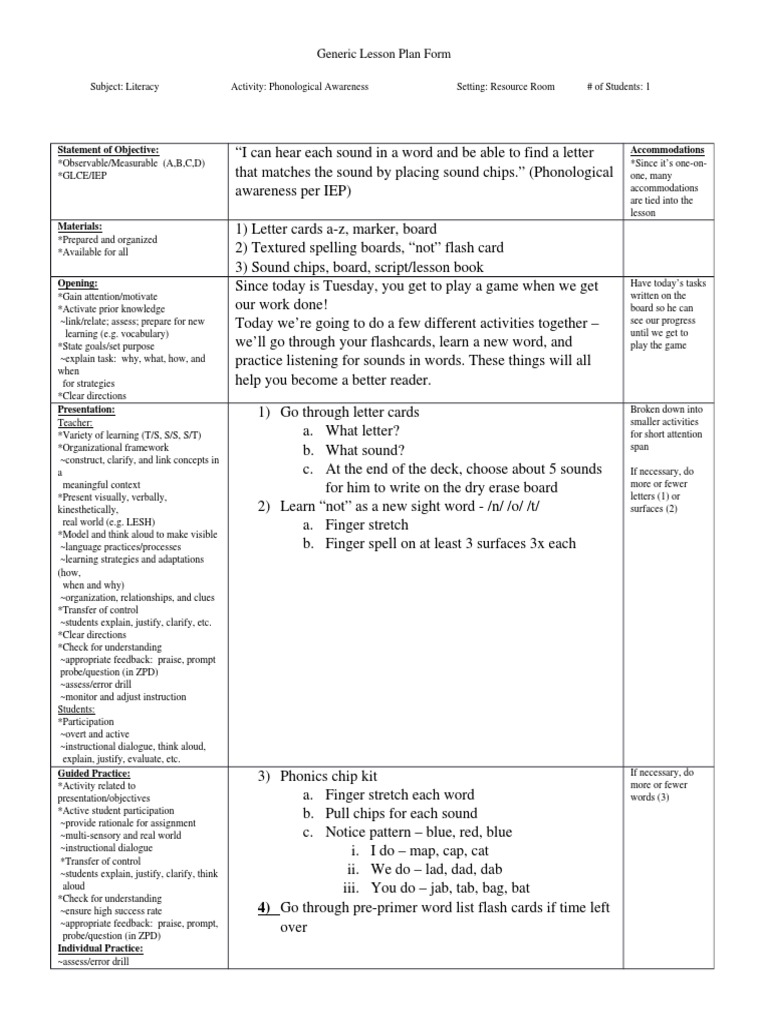 Generic Lesson Plan Form | PDF | Psychological Concepts | Psychology