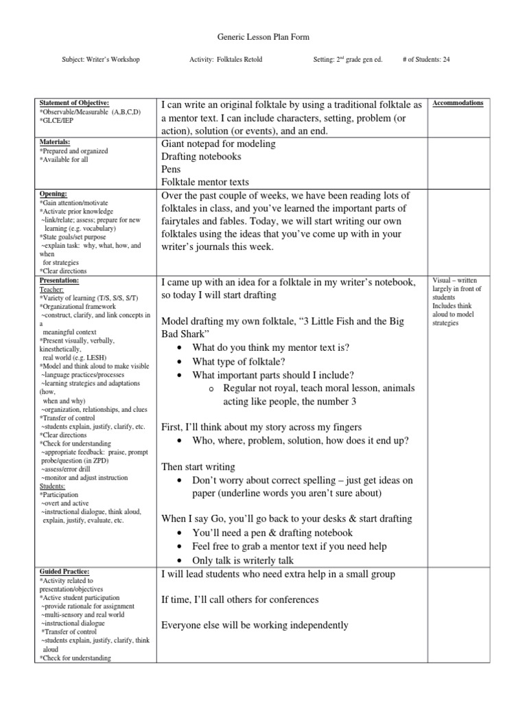 Writing Lessonplan1 Folktales | PDF | Folklore | Lesson Plan
