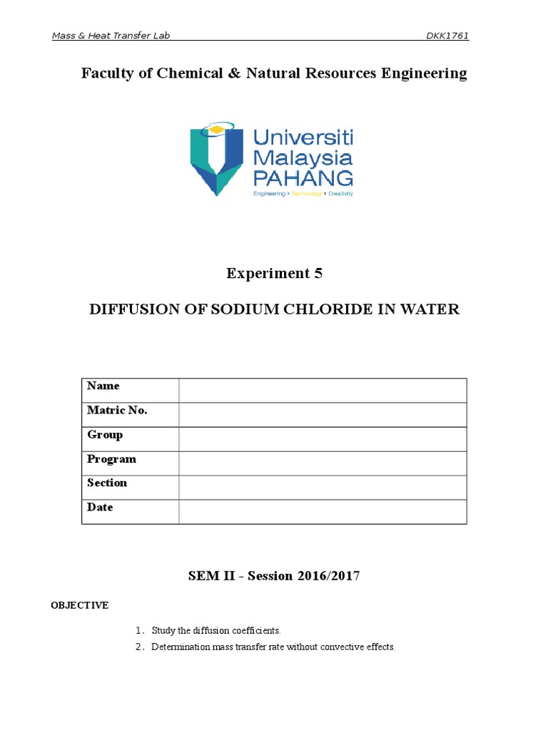 Sodium Chloride Diffusion Experiment | PDF | Diffusion | Heat Transfer