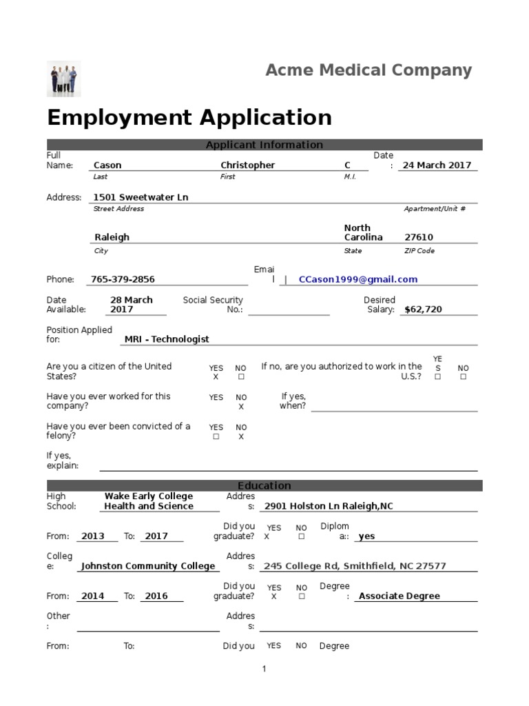 Employmentapplication | PDF | Health Sciences | Service Industries