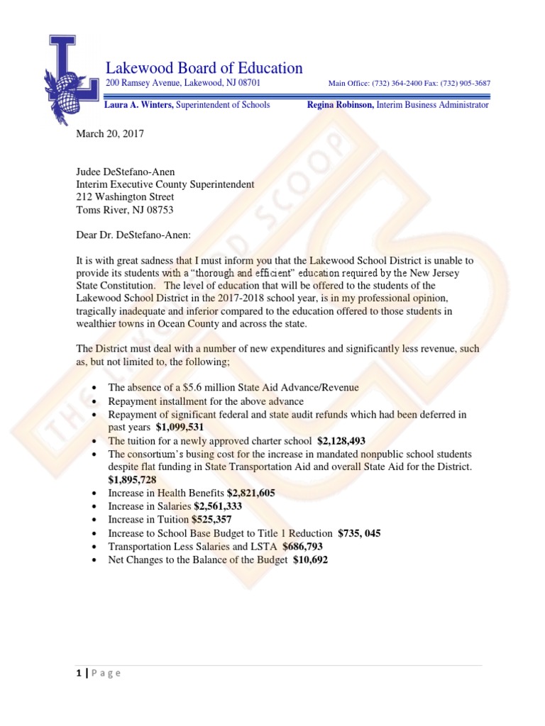 2017 2018 Budget Letter To County Super | PDF