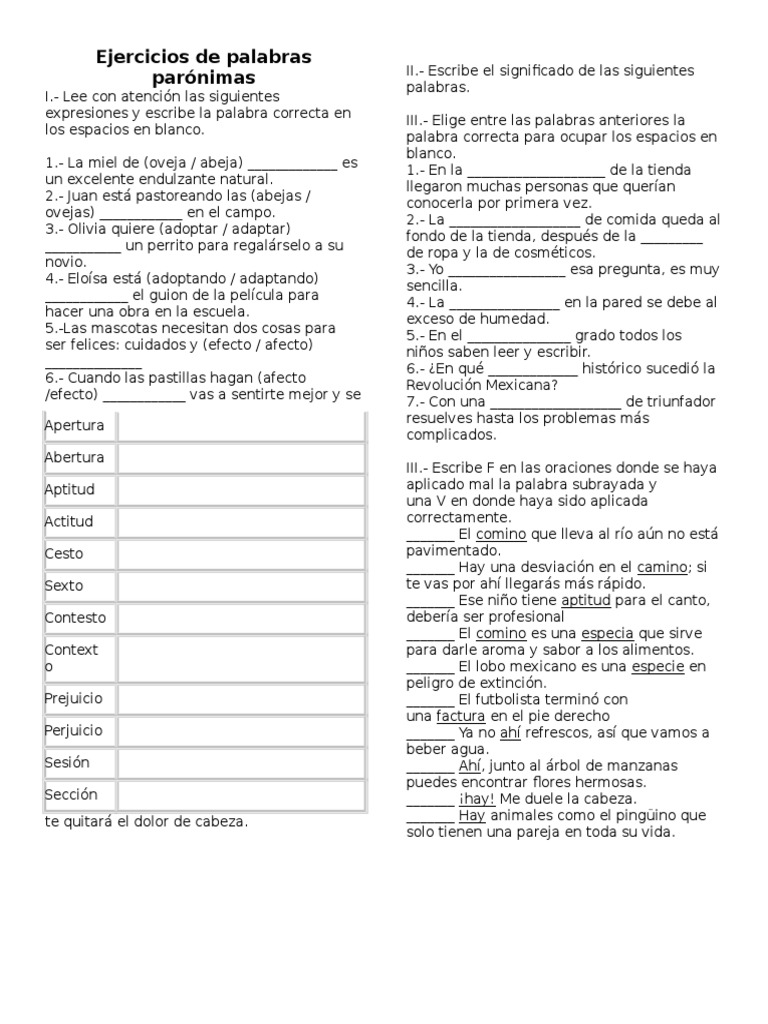Ejercicios de Palabras Parónimas | PDF | Ocio