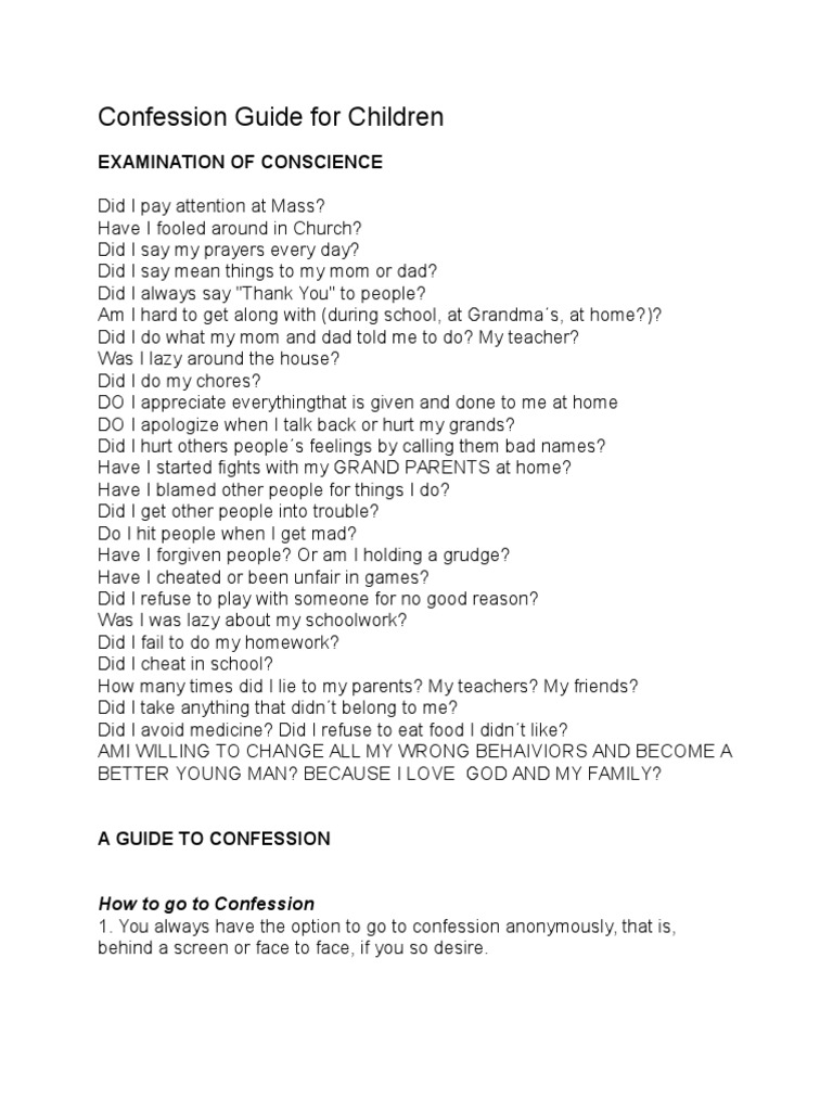 Confession Guide for Children | Penance | Confession (Religion) | Free ...