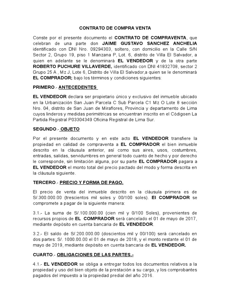 Contrato de Compra Venta | PDF | Conceptos legales | Gobierno