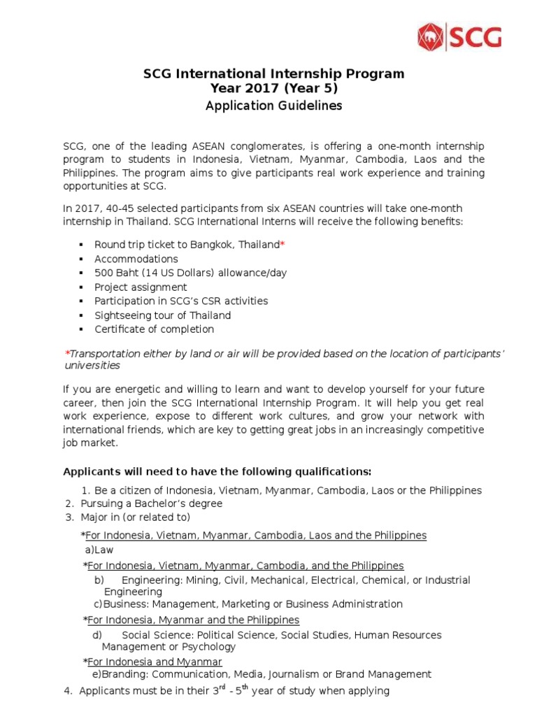 SCG International Internship Program | PDF | Internship | Job Hunting