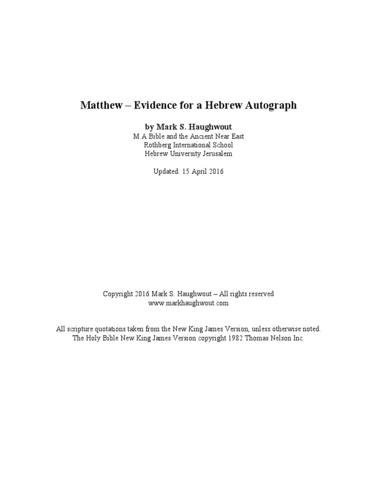 Matthew Hebrew | PDF | Gospel Of Matthew | Hebrew Language