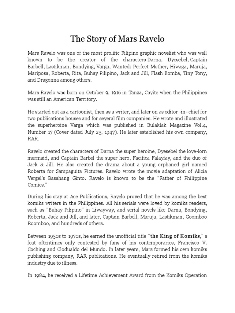 The Story of Mars Ravelo | PDF | Philippines | Comics