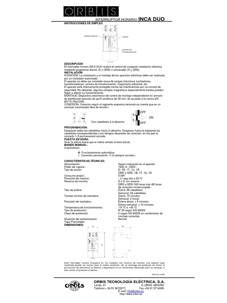 Manual Orbis Ins INCA DUO | Descargar gratis PDF | Transformador | Bienes manufacturados