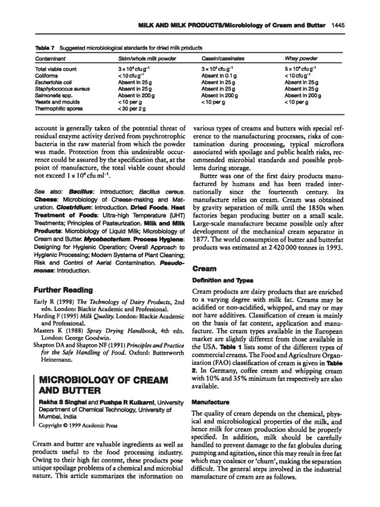 Microbiology of Cream and Butter PDF | PDF