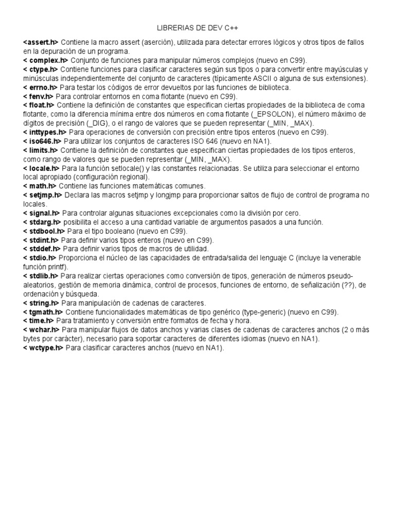 LIBRERIAS DE DEV C++ | C (lenguaje de programación) | C