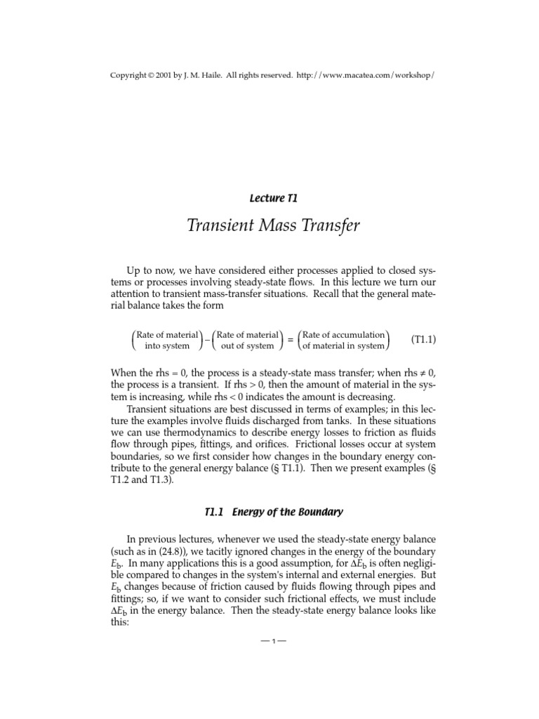 Transient Mass Transfer: Lecture T1 | PDF | Science & Mathematics