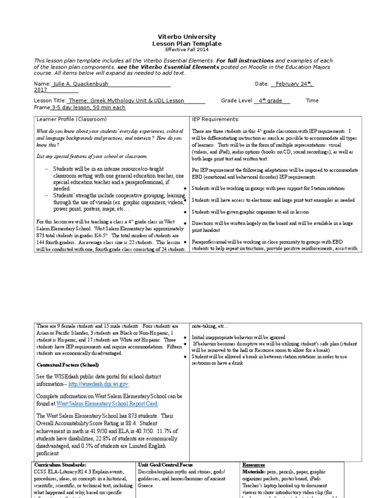 Greek Mythology Lesson Plan for 4th Grade | PDF | Mythology | Lesson Plan
