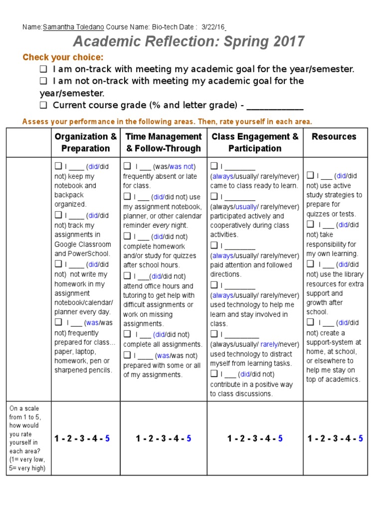 Academic Reflection: Spring 2017 | PDF | Homework | Education Theory