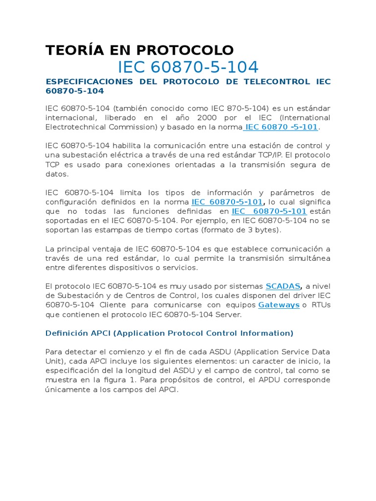 Especificaciones del Protocolo IEC 60870-5-104 | PDF | Protocolos de ...