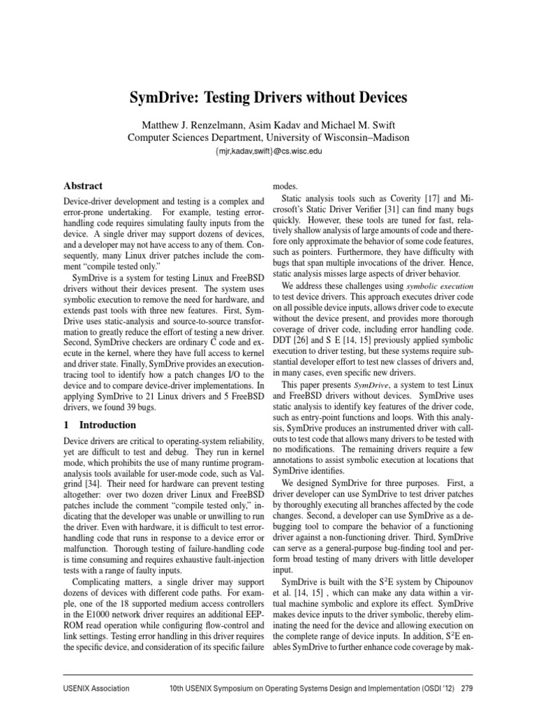 SymDrive: Driver Testing Without Hardware | PDF | Device Driver ...