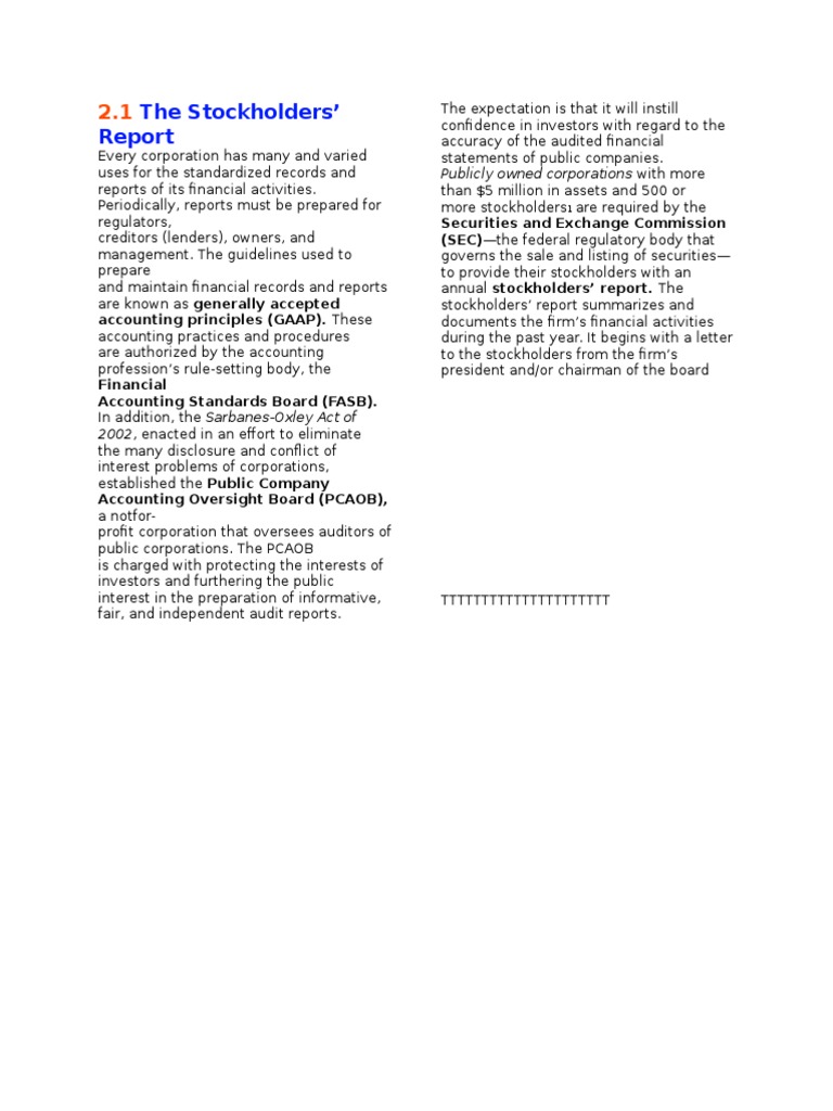 Annual Stockholders' Report Overview | PDF