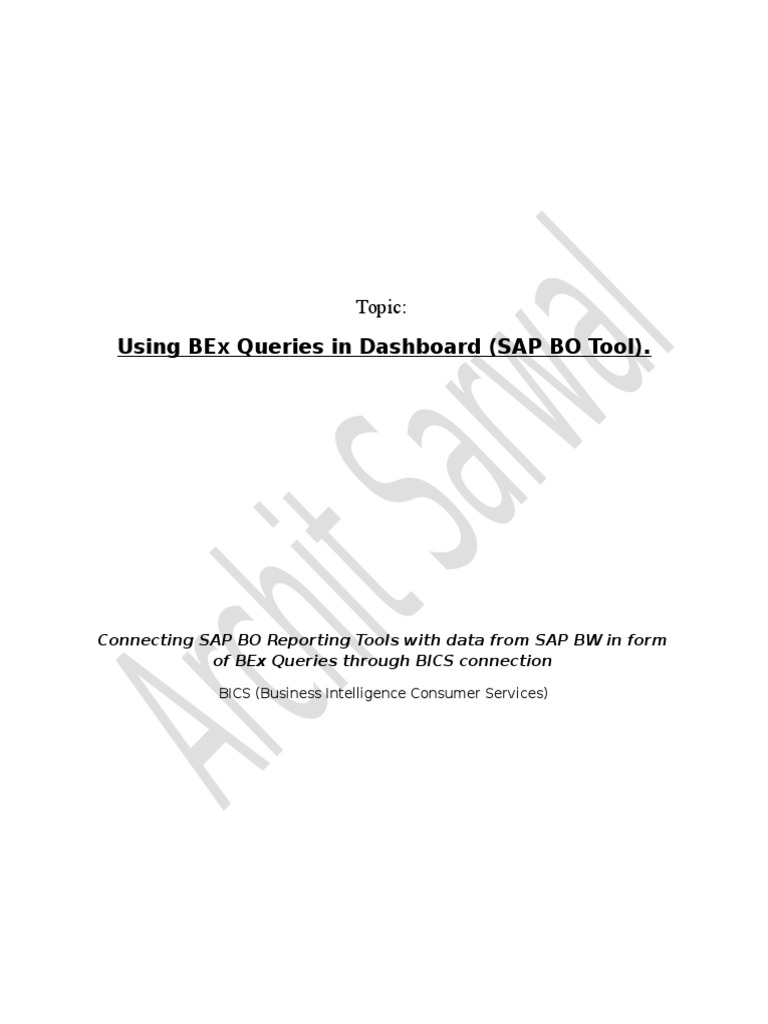 Using Bex Queries in Dashboard (Sap Bo Tool) .: Topic | PDF ...