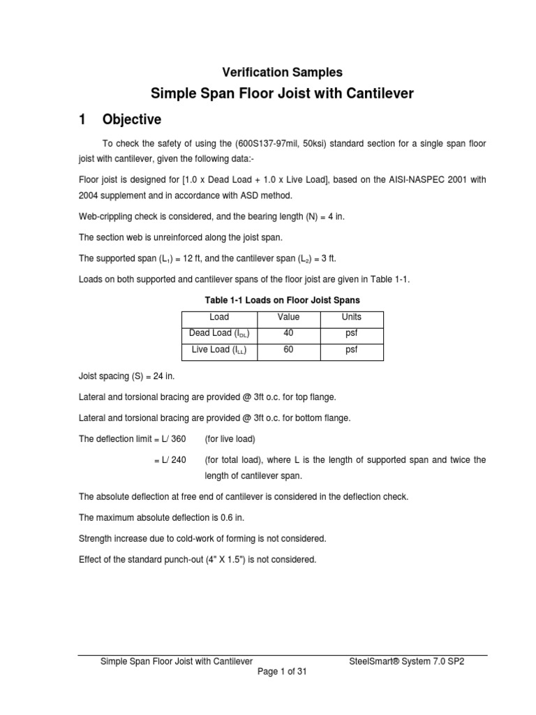 Simple Span Floor Joist With Cantilever | PDF | Buckling | Strength Of ...