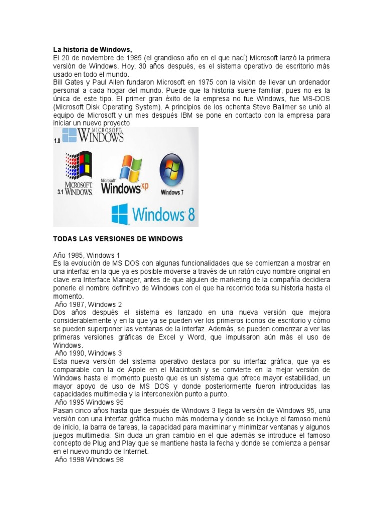 La Historia de Windows | PDF | Microsoft Windows | Microsoft