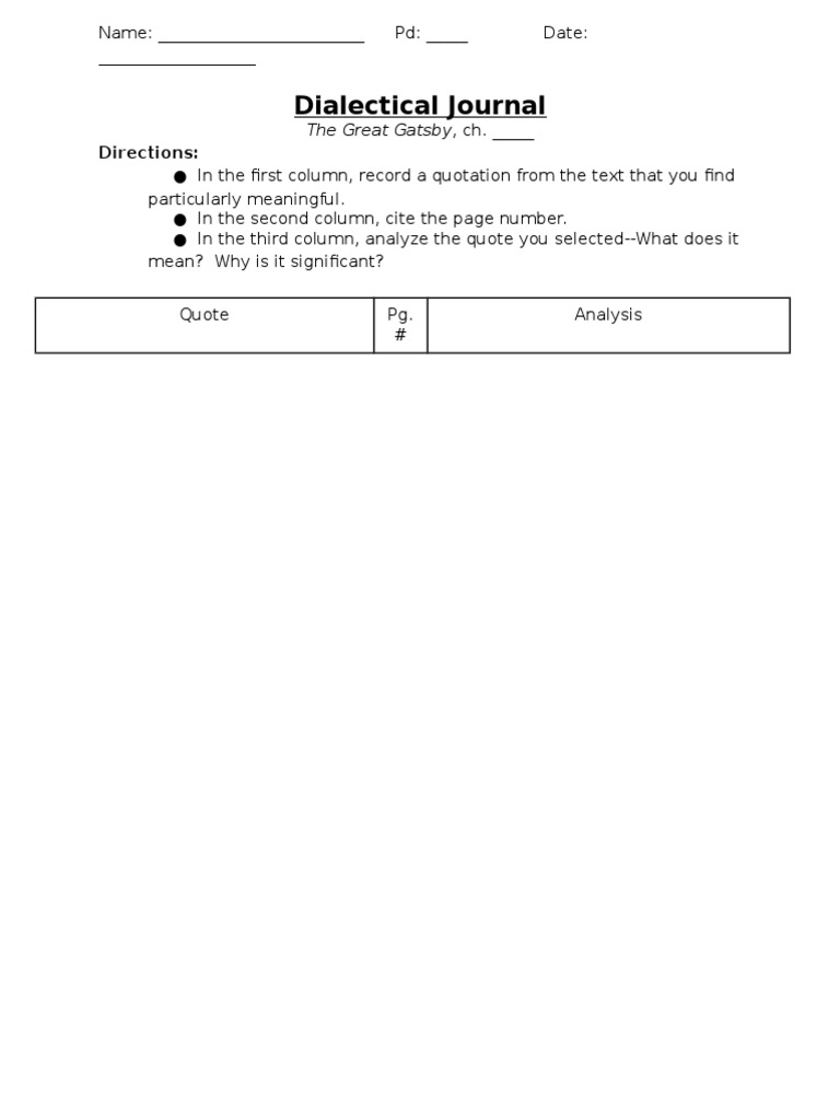 Dialectical Journal: Directions | PDF | Finance & Money Management