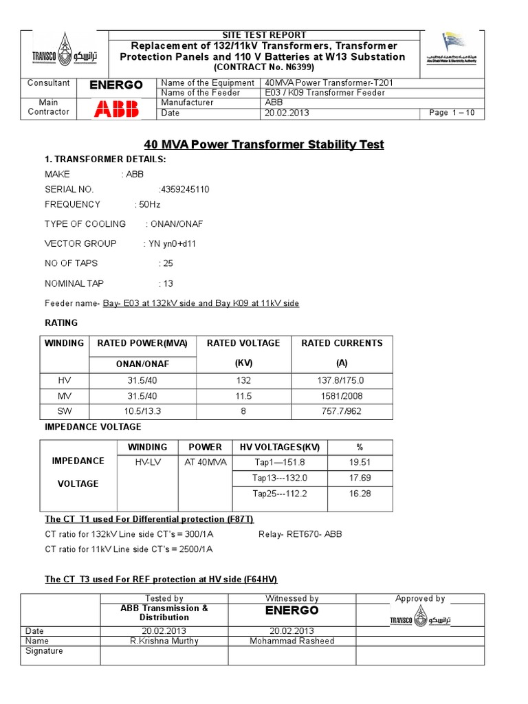Transforemer Stability Test Report | PDF | Electrical Substation ...