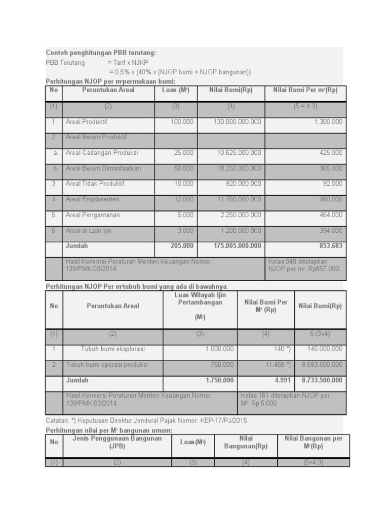 Contoh Perhitungan PBB p3 | PDF