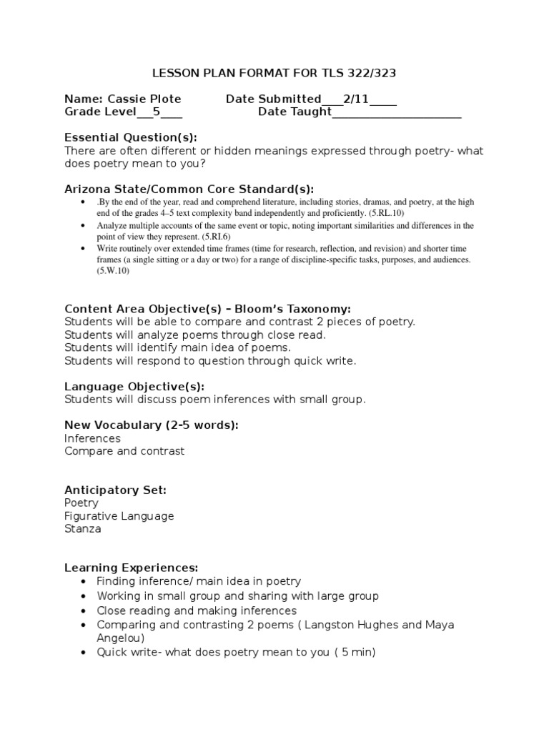5th Grade Poetry Analysis Lesson | PDF | Poetry | Educational Assessment