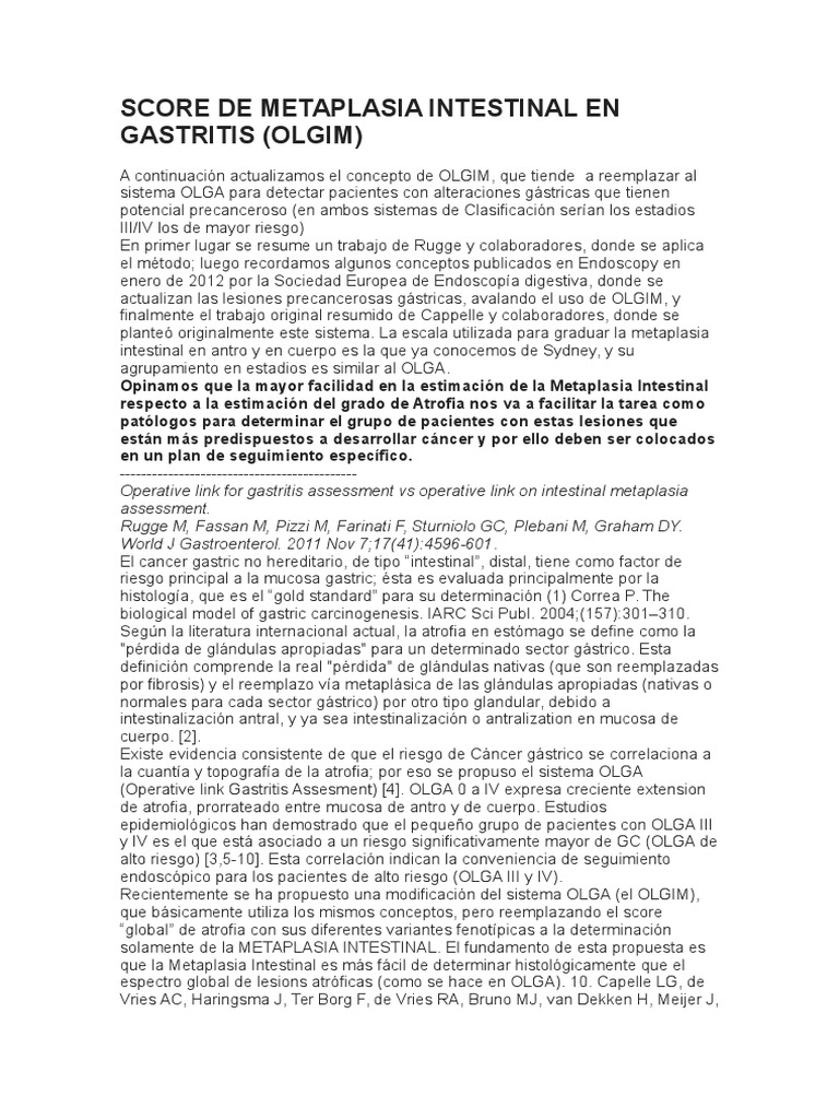 Score de Metaplasia (Olgim) | Cáncer | Órgano (anatomía)