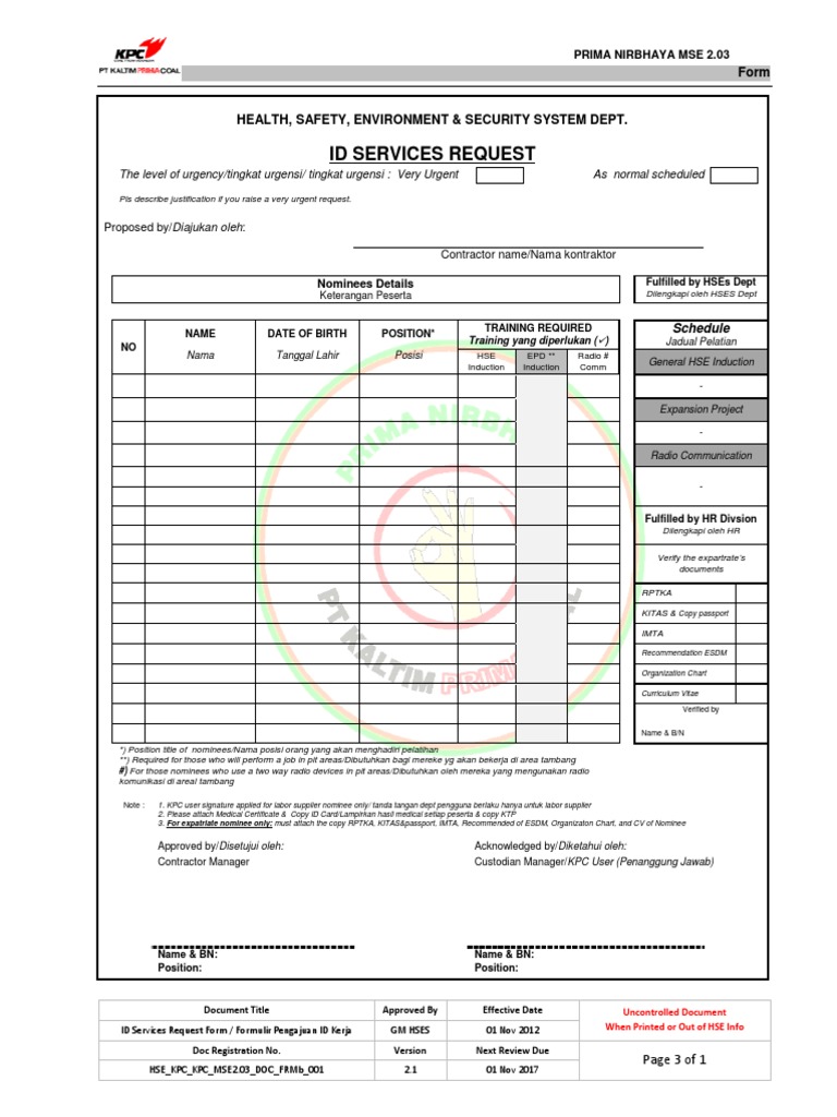 KPC HSE Induction Application - For Project Area | PDF | Identity ...