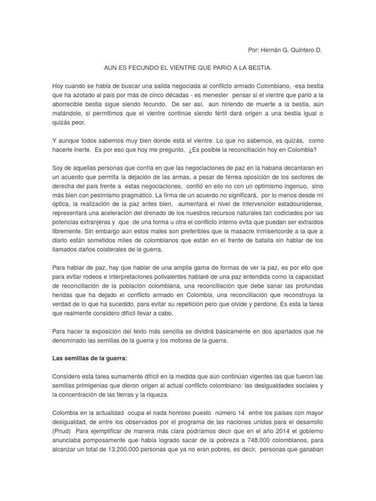 Aun Es Fecundo El Vientre Que Pario A La Bestia | PDF | Colombia | Pobreza