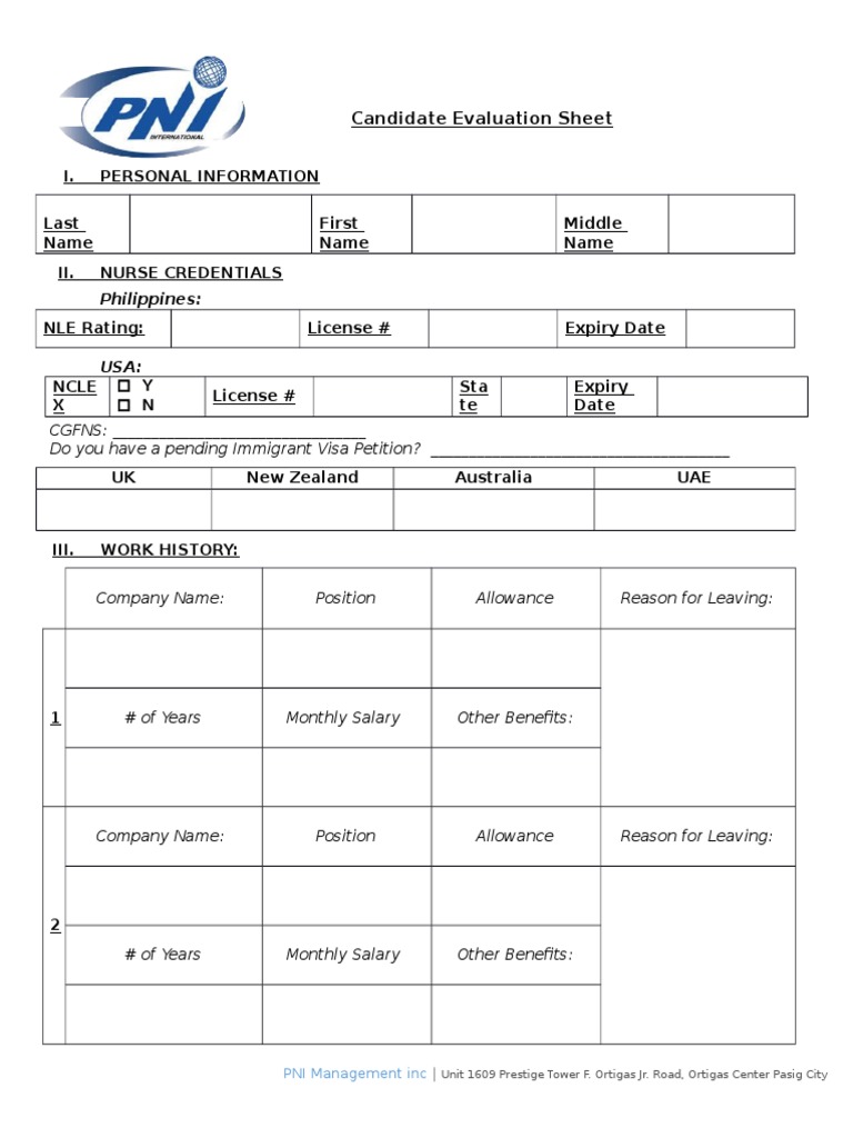 Candidate Evaluation Sheet | PDF