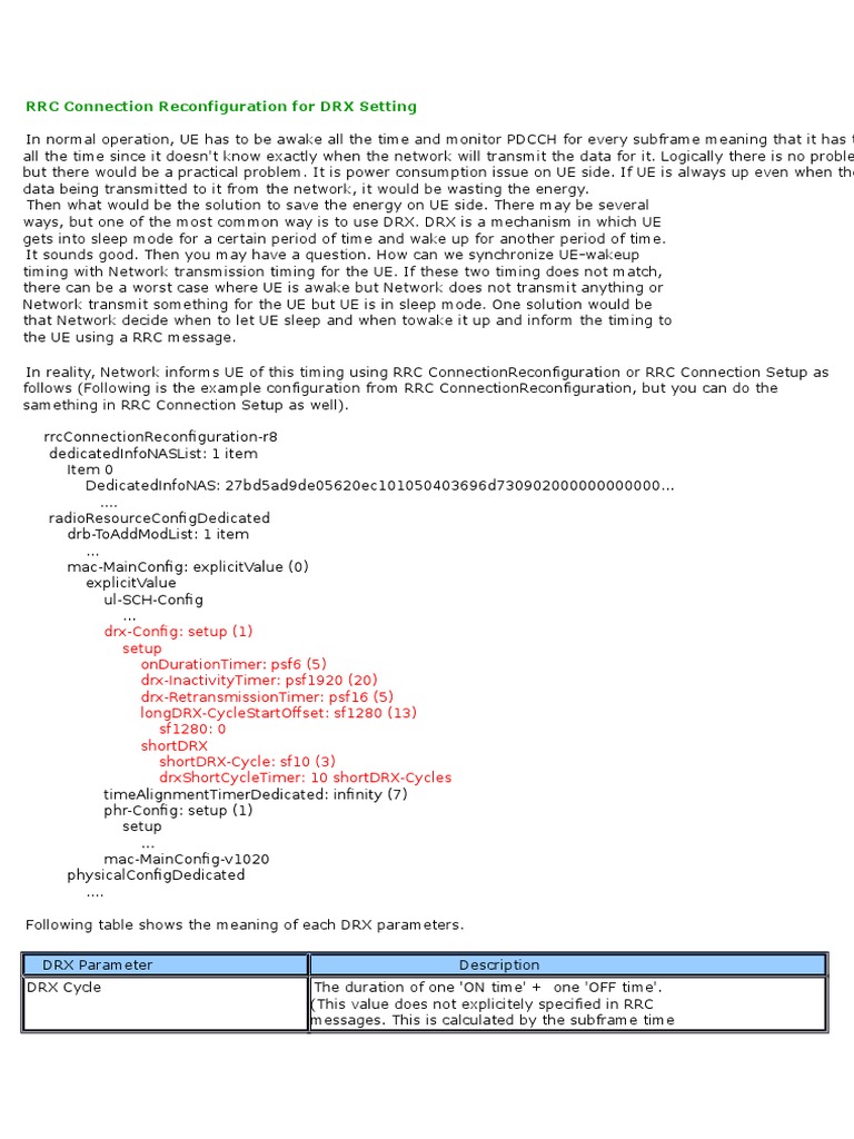 RRC Connection Reconfiguration For DRX Setting | PDF | Sleep | Computer Engineering