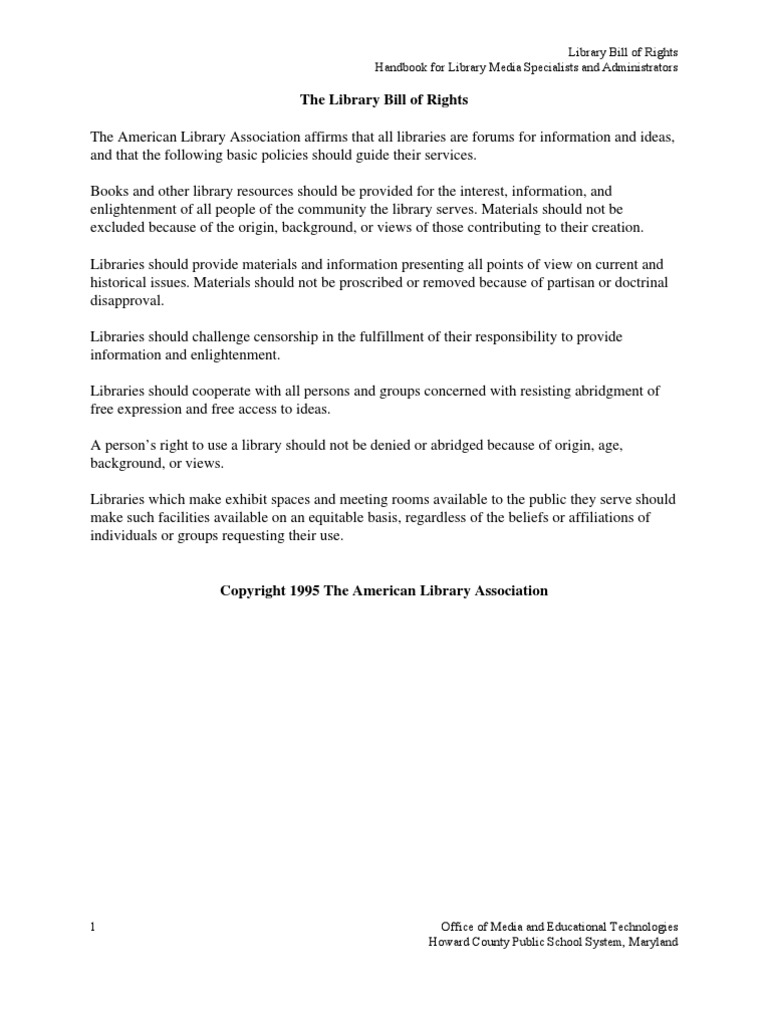 Library Bill of Rights | PDF | School Library | Libraries