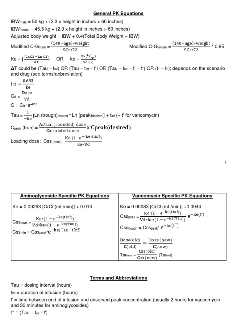 PK Equations 2015 | PDF | Medical Treatments | Pharmacology