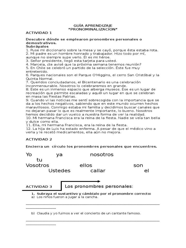 Guia Septimo Basico Pronominalizacion | PDF
