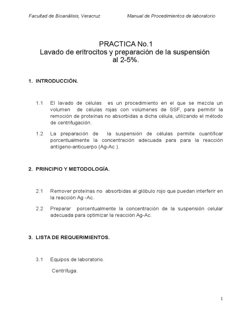 Procedures for Washing Red Blood Cells and Preparing a 2-5% Suspension ...