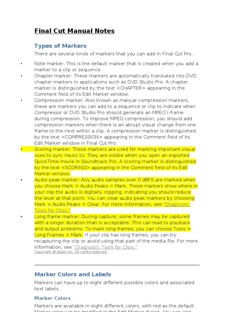 Final Cut Manual Notes | PDF | Data Compression | Color