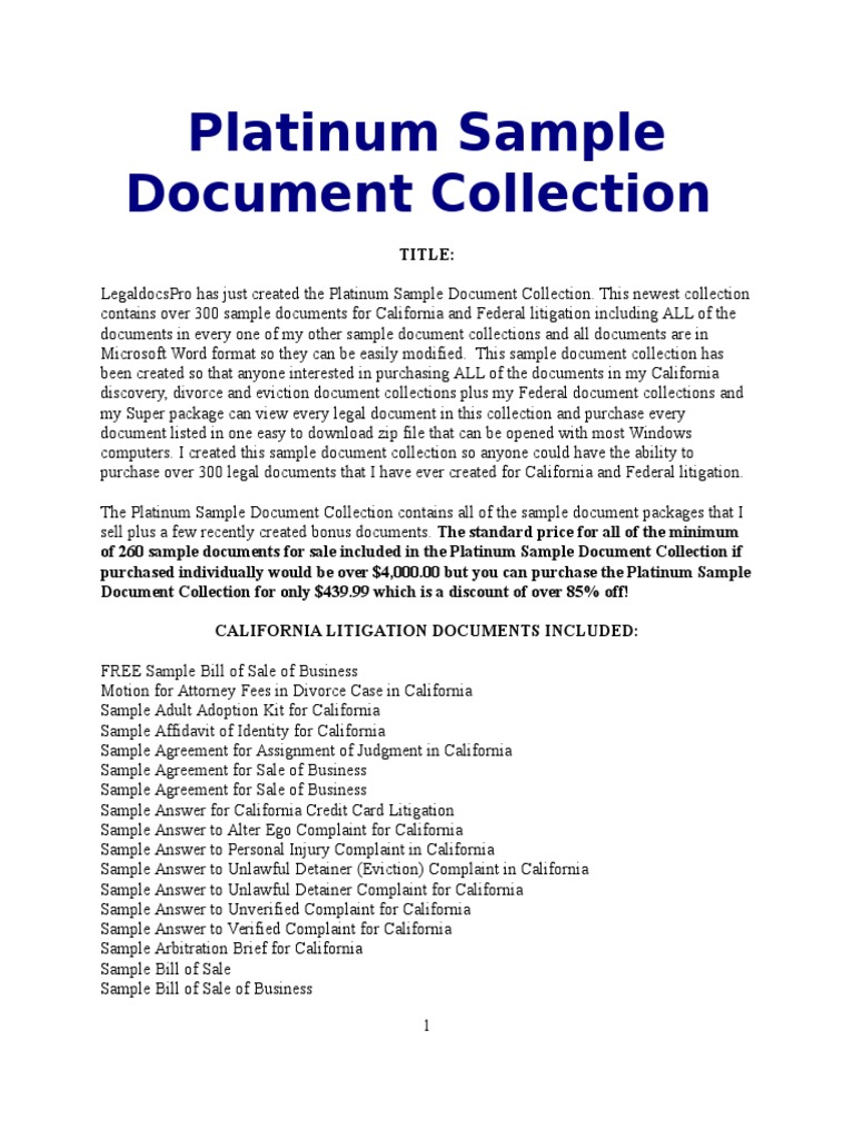 Platinum Sample Document Collection | PDF | Discovery (Law) | Motion To ...