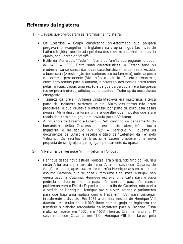 Reformas Da Inglaterra | PDF | Reino da Inglaterra | Reforma Protestante