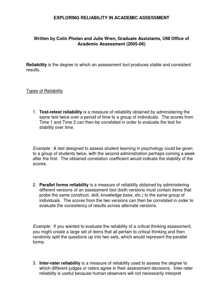 Reliability and Validity in Assessment | Educational Assessment ...