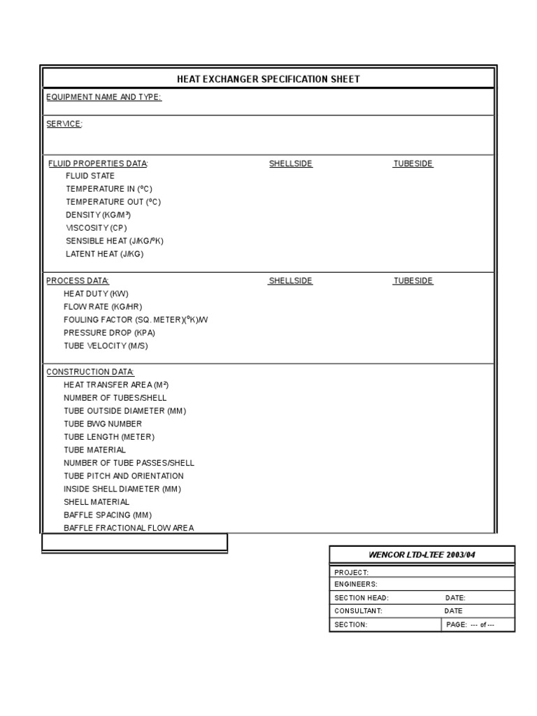 Heat Exchanger Specification Sheet03-04 | PDF